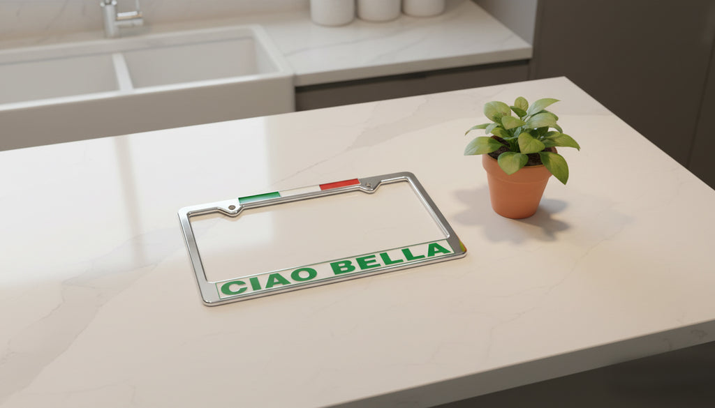Ciao Bella License Plate Silver Frame with Flag – P.S. I Love Italy