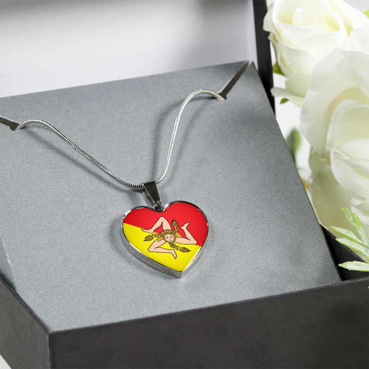 Sicilian Flag with Heart Pendant Necklace – P.S. I Love Italy